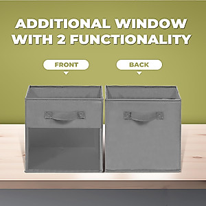 STORAGEIDEAS Storage Cubes，13 Inch Cube Storage Bins With Clear Window，Set of 10, Foldable Storage Cubes With Handles, Closet Storage Organizer Bins, Cubby Clothing Storage Baskets for Shelves, Gray