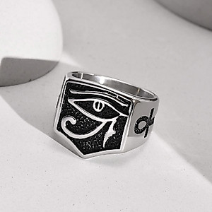 MPRAINBOW Egyptians Eyes of Horus Ring - Stainless Steel Ankh Cross Ring Size 8 to 12,Ancient Egyptians Symbol Wadjet Eye Ring Jewelry