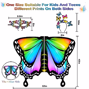 LYL. Ling Butterfly Wings For Girls, Double-Sided Fairy Wings, Kids Halloween Butterfly Costumes, 3PCS Butterfly Cape Set.
