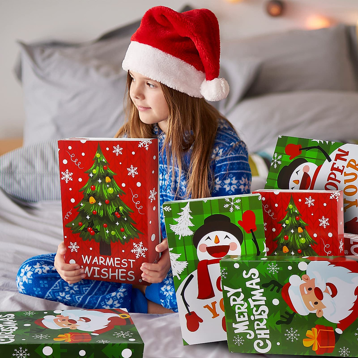 STEFORD Christmas Gift Boxes with Lids,12 PCS Assorted Christmas Shirt Boxes Xmas Gift Wrapping Boxes for Christmas,New Year,Winter Holiday-14.7"x9.5"x2"