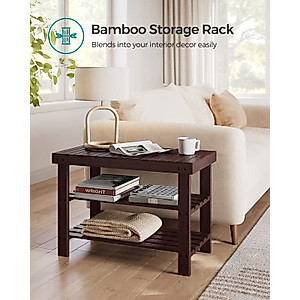 SONGMICS Shoe Rack Bench, 3-Tier Bamboo Shoe Storage Organizer, Entryway Bench, Holds Up to 286 lb, for Entryway Bathroom Bedroom, Brown ULBS04Z