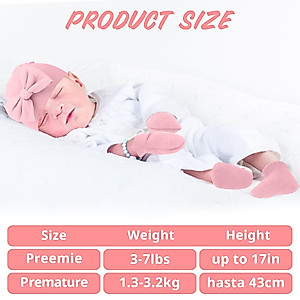 Toulite 4 Pack Preemie Hats and Socks Set Cotton Warm Bow Knot Preemie Caps,Mittens and No Scratch Preemie Warm Socks (Pink,white,purple,gray)