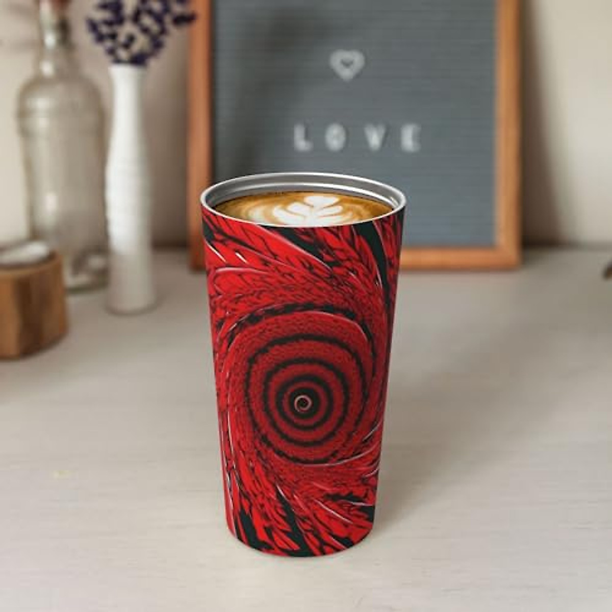 WANGXUEE Red Flower Vortex Spiral Print 500ml Stainless Steel Travel Tumbler Double Wall Vacuum Insulated Coffee Mug