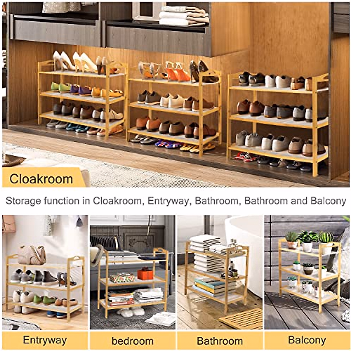 Tuklye Shoe rack,Stylish 3 Tier bamboo shoe rack for entryway,Comes with dust film,shoe organizer for closet