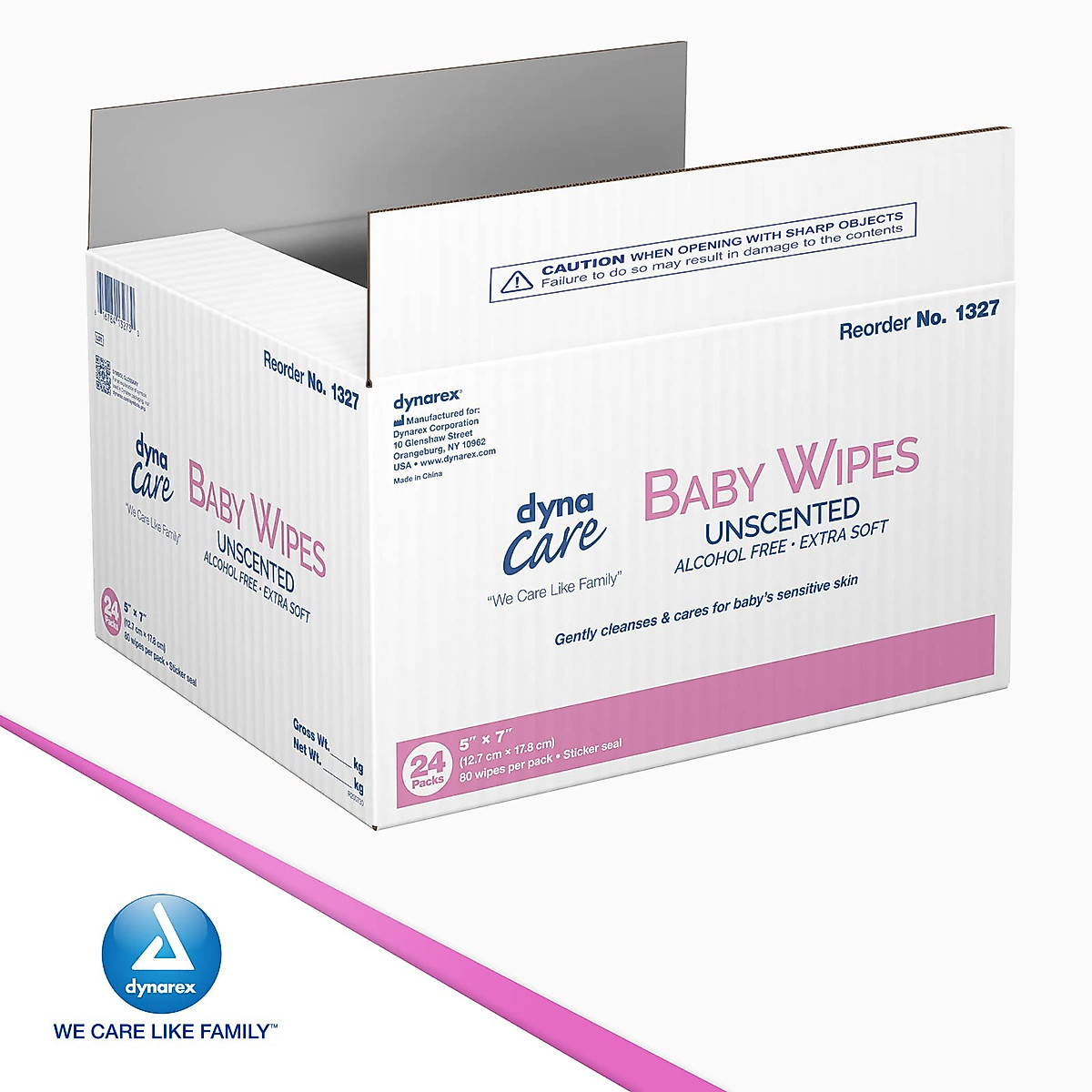 Dynarex Baby Wipes - Non-Alcohol Wipes for Babies with Lanolin & Aloe to Moisturize Skin - Resealable Soft Pack - Unscented - 5x7", 80 Wet Wipes per Pack, 24 per Case