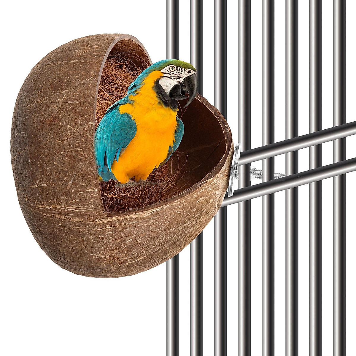 POPETPOP Coconuts Shell Birds Nest Natural Parrot Cage Nest Winter Warm House Hut Hanging Toy for Pet Parakeet Cockatiels Finch Hamster Rat