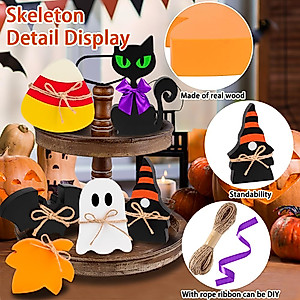 JOICEE Halloween Tiered Tray Decorations, 6Pcs Halloween Wooden Table Sign, Black Cat Ghost Bat Candy Corn Freestanding Table Shelf Farmhouse Rustic Signs for Halloween Home Indoor Décor.