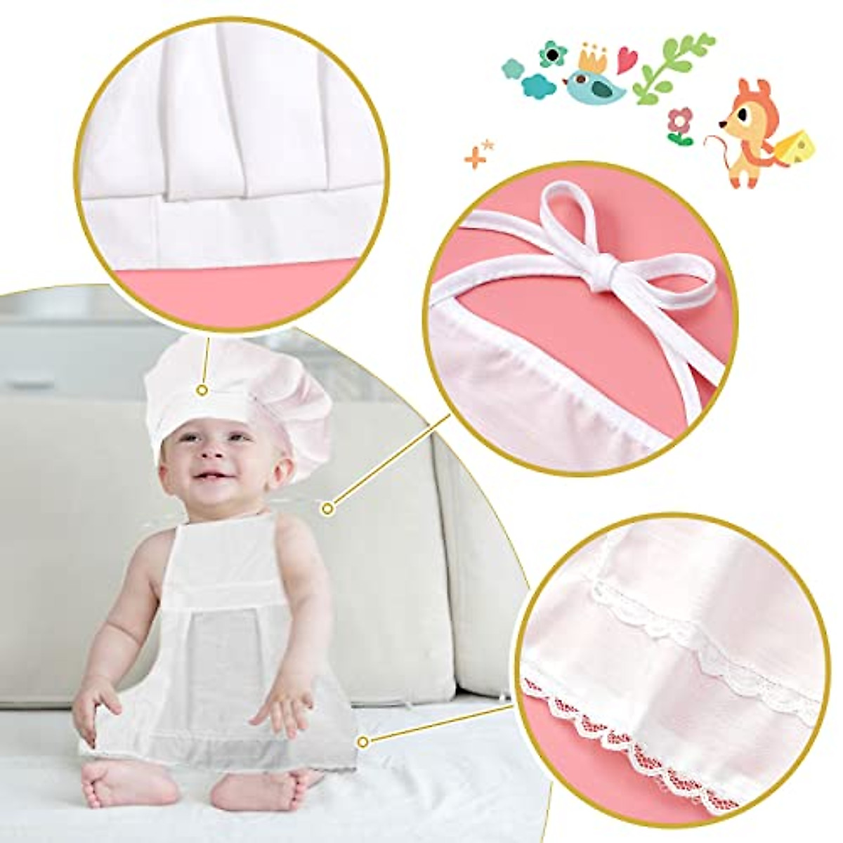 SPOKKI Baby Photography Prop, Chef Hat Apron Photo Props Costume Come with 2PCS Photography Hair Clips for Infant Twins | 6-24 Months (Girl)