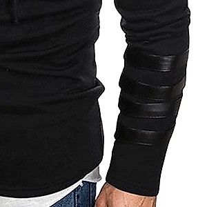 Maiyifu-GJ Men's Casual Drawstring V Neck Hoodies Novelty Patchwork Pullover Hoodie Lightweight Athletic Hooded Sweatshirts (Black,Large)