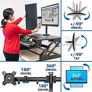 Mount-It! Standing Desk Converter with Bonus Dual Monitor Mount Included - Height Adjustable Stand Up Desk - Wide 36 Inch Sit Stand Workstation with Gas Spring Lift– Black (MI-7934)