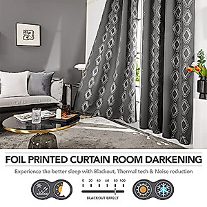 Deconovo Grey Blackout Curtains with Geometric Pattern, Living Room Curtains 72 Inch Length, Soundproof Window Panels for Nursery (Grey, 52W x 72L Inch, 2 Panels)