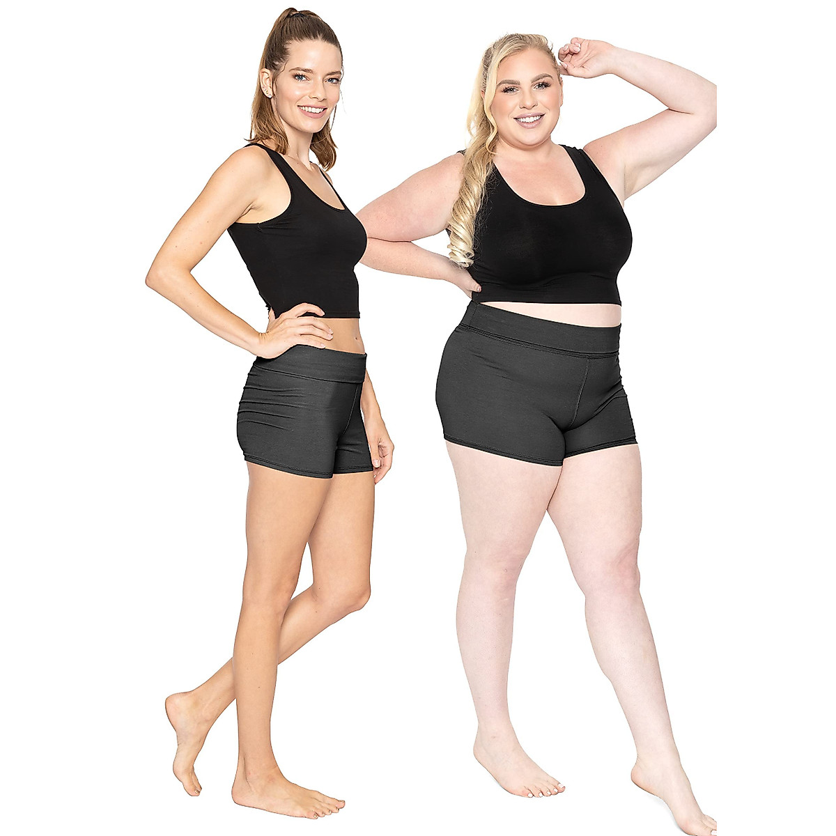 STRETCH IS COMFORT Women's Foldover Yoga Shorts Black Large