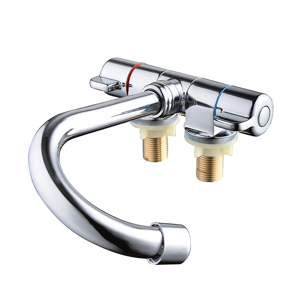 Kitchen Faucet,Wall/Deck Mounted RV Faucet Rotating,Stainless Steel Two Handle Deck/Wall Mounted RV Kitchen Faucet Hot and Cold Water Mixer Tap for Motorhome Travel Trailer