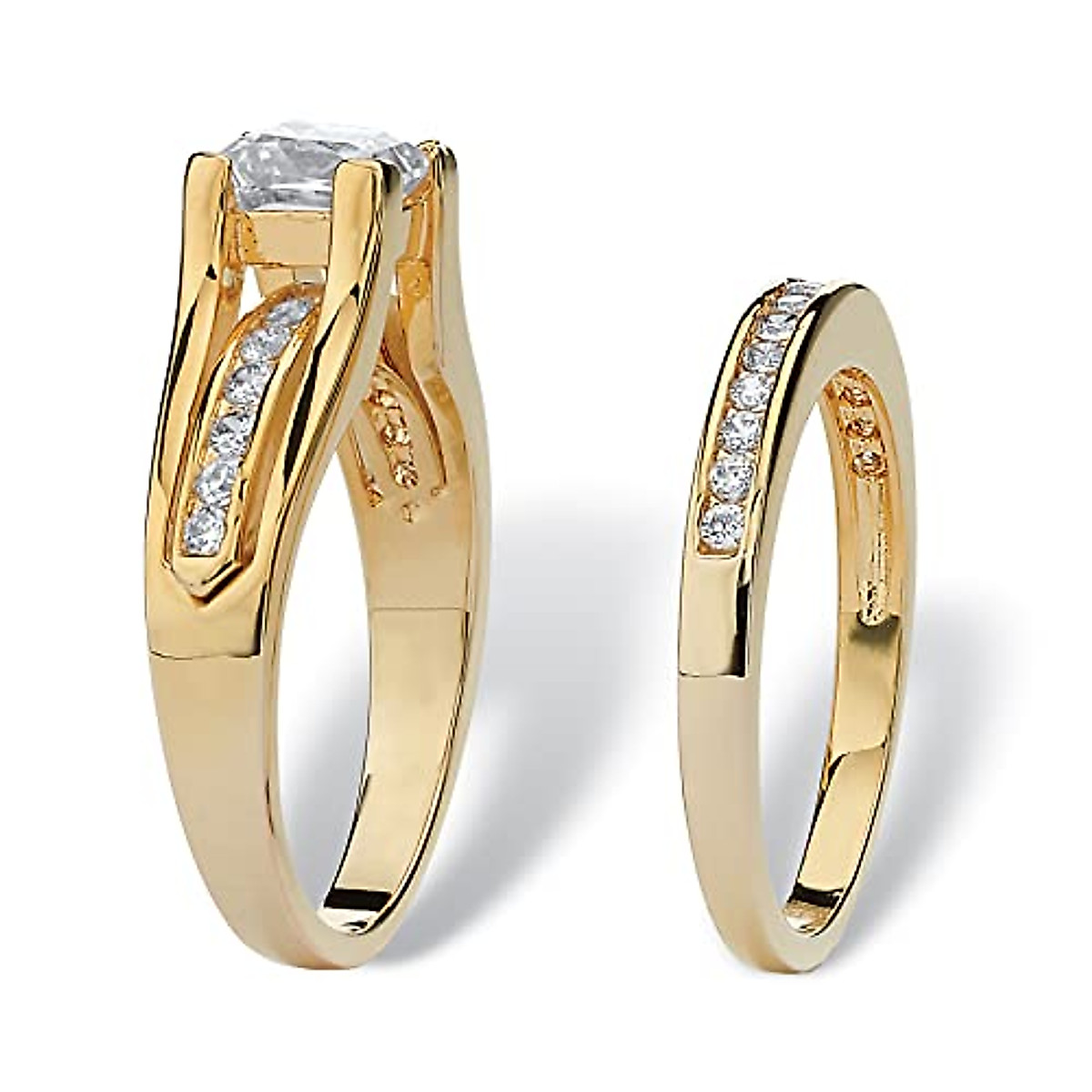 PalmBeach Yellow Gold-plated Princess Cut Cubic Zirconia Channel Bridal Ring Set Sizes 5-10 Size 10