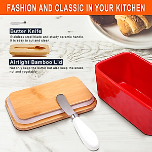 Gute Butter Dish, Ceramic Butter Dish with Lid and Knife for Countertop, Double Silicone Seal Butter Keeper,Large Butter Container For West East Coast Butter,Unique Stone Pattern,Red