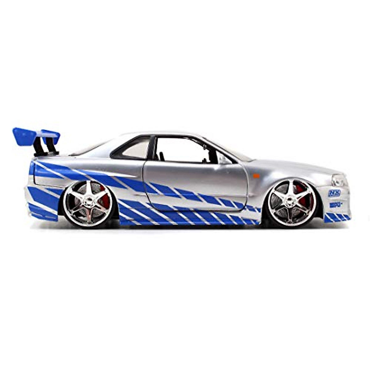 Jada Toys Fast & Furious Brian’s 2002 Nissan Skyline R34 Die-cast Car, 1:24 Scale, Silver & Blue