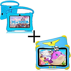 ATMPC Kids Tablet with 1024x600 HD Touchscreen, 128GB Storage, Android 11 OS, Quad-Core Processor, Parental Control, Age-Appropriate Apps, Protective Case, Safe Eye Protection