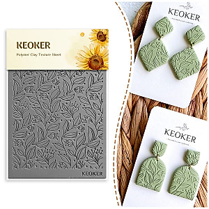 Keoker Polymer Clay Texture Sheets, Clay Texture Mat for Making Earrings Jewerly, Polymer Clay Texture Roller (No. 7 Floral)