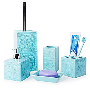 5 Pcs-Teal Blue Bathroom Accessories Sets Complete- Bathroom Accessories Set- Bathroom Accessory Set -Bathroom Accessories- Bathroom soap Dispenser Set