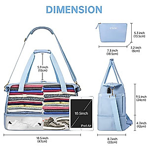 Weekender Bag for Women, Travel Bag with Shoe Compartment & USB Charging Port, Gym Bag with Wet Compartment, Overnight Duffel Bag Hospital Bag for Women Travel Sports Shopping School (Blue)