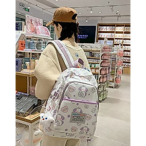 JHTPSLR Kawaii Cartoon Backpack with Plushies Cute Cartoon Printing Preppy Backpack for Teen Girls Back to School Supplies (Lucky Puppy)
