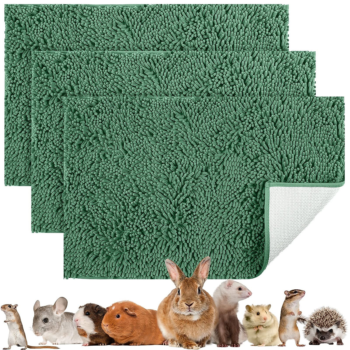 Chumia 3 Packs Guinea Pig Cage Liners Bedding Winter Warm Critter Nation Cage Liner for Rabbit Small Animals Cage Absorbent Pee Pad Supplies Bed Mat (Green,16 x 24 Inch)