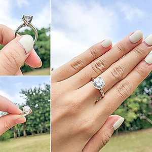 AINUOSHI Rhodium Plated Sterling Silver Solitaire Round Cubic Zirconia CZ Anniversary Engagement Ring 2.65 CT Size 7