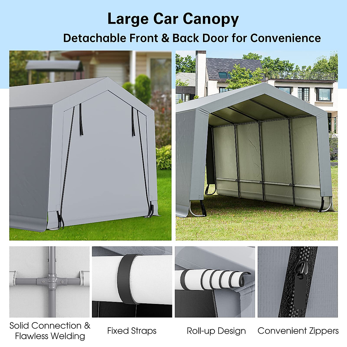 Tangkula 10x20Ft Heavy-Duty Carport, Outdoor Portable Garage with Reinforced Triangular Beams, Galvanized Steel Frame, All-Season Metal Car Canopy with 2 Removable Doors for Car, Truck, SUV, Boat