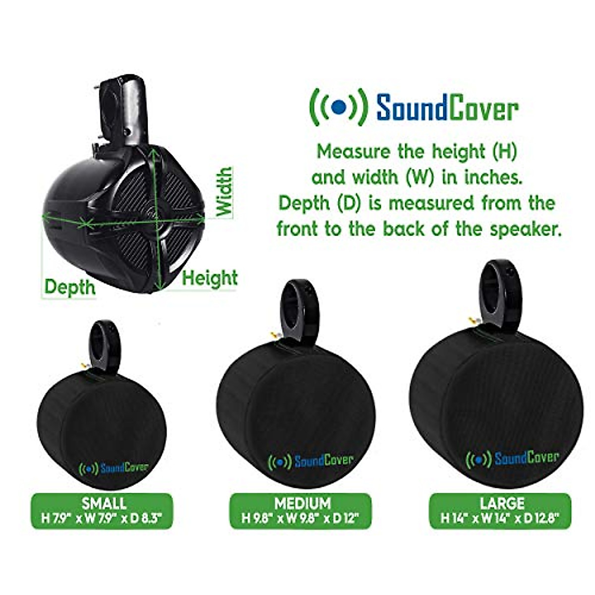 Two Black Heavy Duty Medium Marine Speaker Covers for Round 6.5" & Oval 6x9 Boat Wakeboard Tower Pod Speakers Size H 9.8" x W 9.8" x D 12" - Fits Boss Audio, MCM Custom Audio, Rockville Speakers