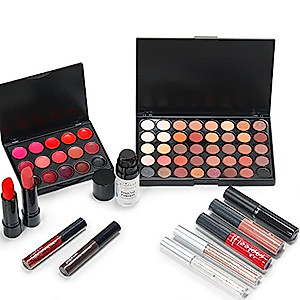 beginner Makeup Kit For Women Full kit, Makeup Set For Teen Girls Eyeshadow Lip gloss Lipstick Make up Brushes Eyebrow Eyeliner Pen Liquid Concealer Foundation Primer Puff Eye shadow Shields Eye Brow Stencil
