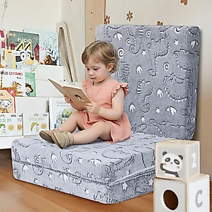 MeMoreCool Glow Dinosaur Foldable Floor Mattress for Kids, Trifold Nap Mat for Toddlers, Portable Daycare Sleeping Futon or Floor Bed, 57x22 Inch