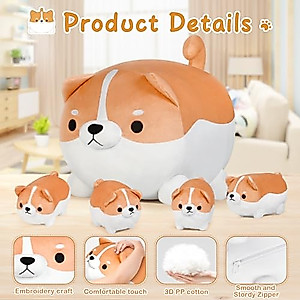 KMUYSL Unicorn Toys for Girls Ages 3 4 5 6 7 8+ Year - Unicorn Mommy Stuffed Animal with 4 Baby Unicorns in Her Tummy, Plush Toys Set for Girls, Kids (Corgi Puppies)