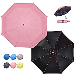 HOSA Auto Open Close Compact Portable Lightweight Automatic Repel Folding Travel Umbrella Ergonomic Handle Double Fiberglass Ribs Windproof UV Protection, For Raining Sunny Days Night Time Use