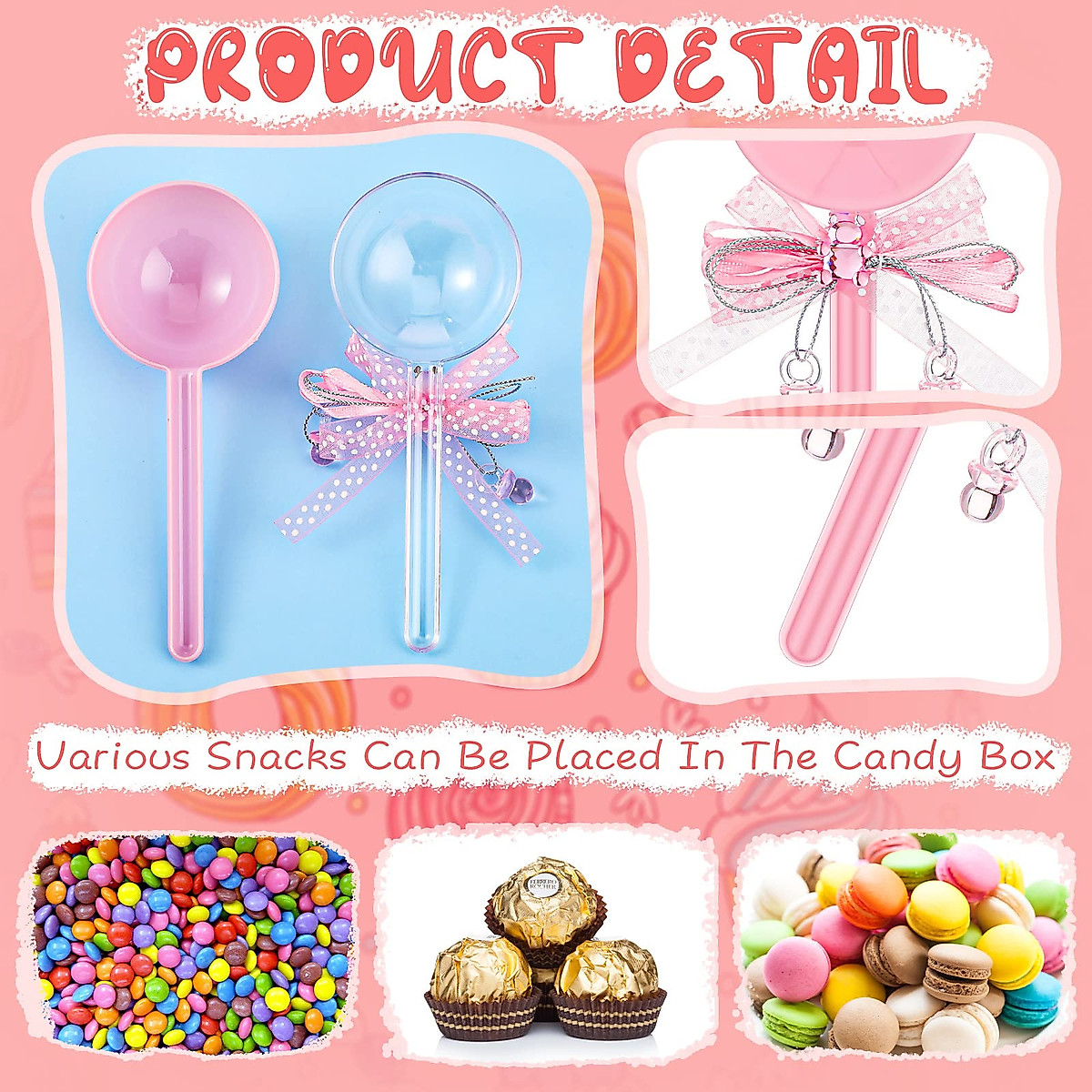 30 Pcs Baby Rattle Party Favors Baby Shower Bottles with Bow Crystal Bear Pacifier Ornament Pink Fillable Baby Rattle Plastic Candy Bottle and 56 Thank You Label Stickers for Birthday Gift Decoration