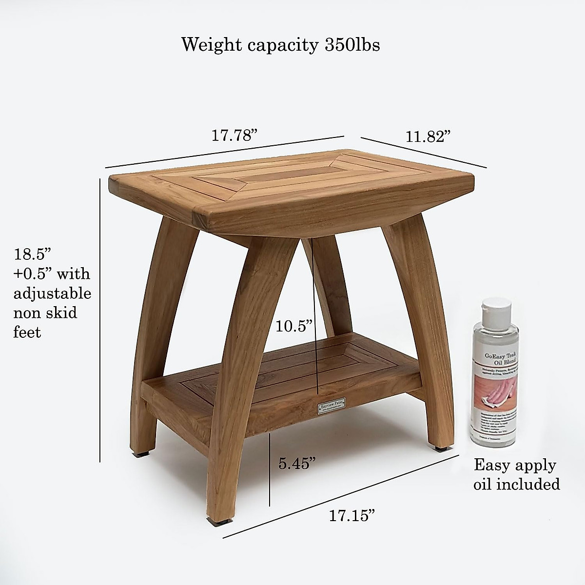 Indonesian Teak Shower Bench with Shelf 18 Inch Stool | Teak Wood Shower Stool & Spa| Waterproof Shower Bench for Indoor and Outdoor Use| Bathroom Stools for Adults Sitting