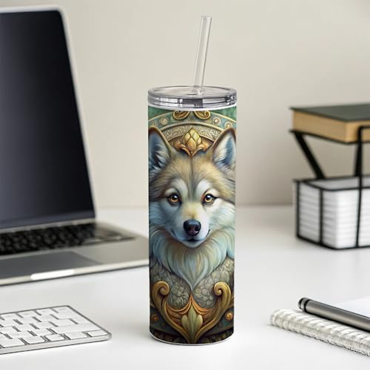 Pomsky Dog Art Nouveau Skinny Tumbler 20oz with Straw Insulated Water Bottle Gift