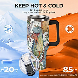 YTLKGFP 40 Oz Large Capacity Car Cup Chaotic Colorful Monsters Tumbler with Handle (Black) Straw Lid Insulated Stainless Steel Water Bottle Travel Mug Leak-proof Car Cup Keeps Cold Or Hot