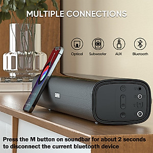 Saiyin Sound Bars for TV with Subwoofer,2.1CH Soundbar for TV,PC,Gaming, Surround Sound System for TV with Bluetooth/Optical/AUX Connection,17 Inch, Wall Mountable