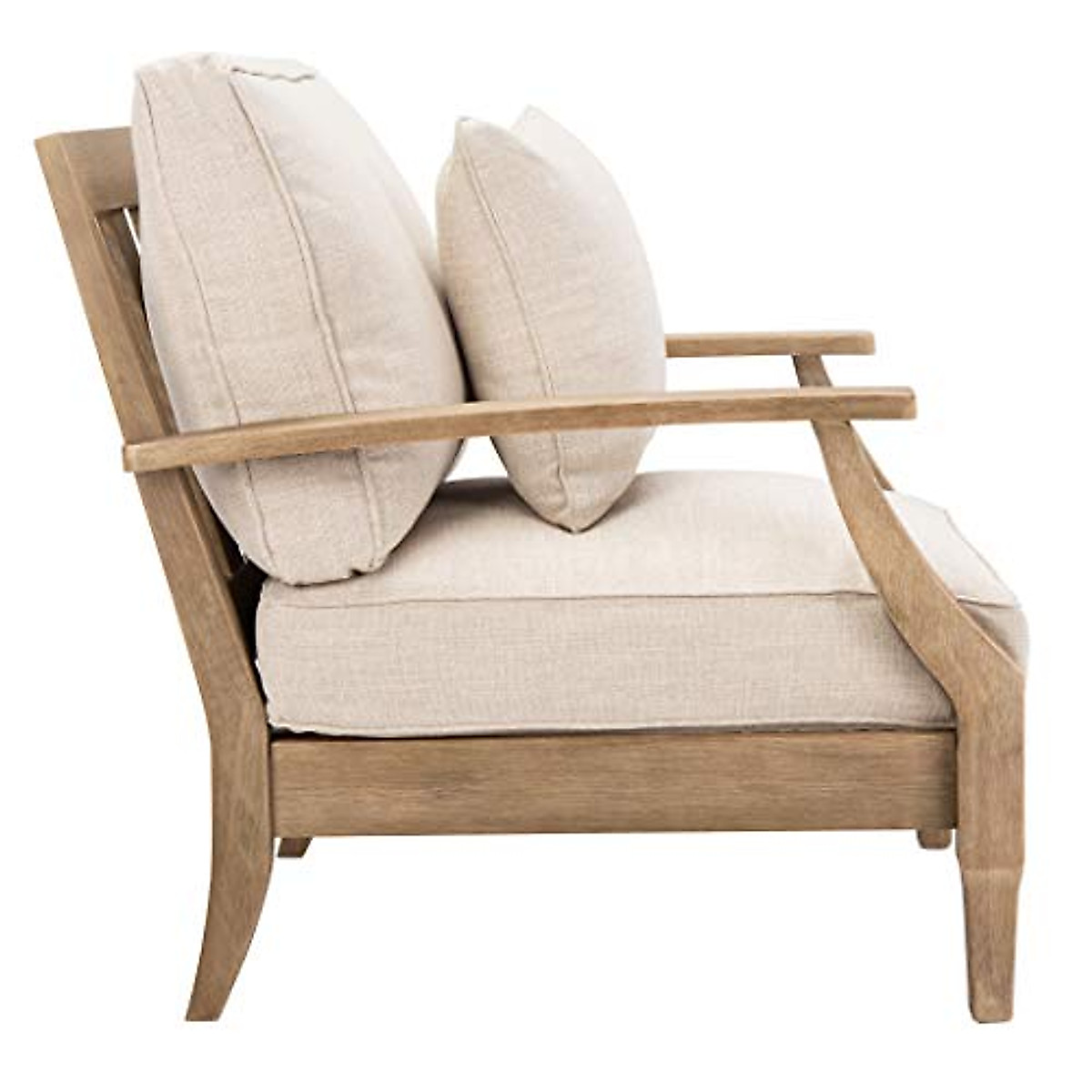 SAFAVIEH Couture Patio Martinique Natural and White Wood Outdoor Arm Chair