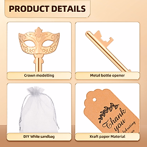 YKLIGTN 24Pieces Mask Design Bottle Openers for Masquerade Mask Party, Wedding Favors，Bridal Shower Party Decorations,Baby Shower /Birthday Souvenirs or Gifts for Guests Bulk with Gift Bags