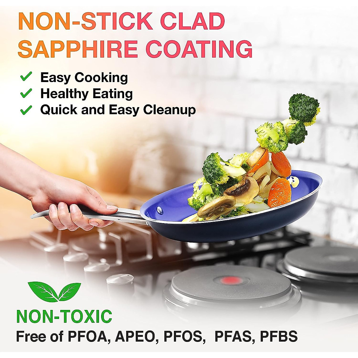 Mueller UltraClad Sapphire Pots and Pans Set Nonstick, 14 Piece Induction Cookware Sets, Aluminum Body, Includes Non Stick Deep Frying Pan, Sauce Pans for Cooking, Dutch Oven and More