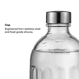 aarke Glass Bottle for Carbonator Pro Sparkling Water Machine, Stainless Steel Cap, Refillable, Dishwasher Safe, Bottle Volume 800 ml