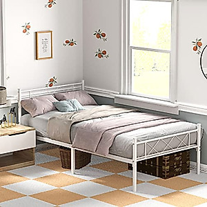 VECELO Twin Size Platform Bed Frame with Headboard and Footboard, Heavy-Duty Mattress Foundation with Steel Slats Support, No Box Spring Needed/Easy Assembly, Pure White