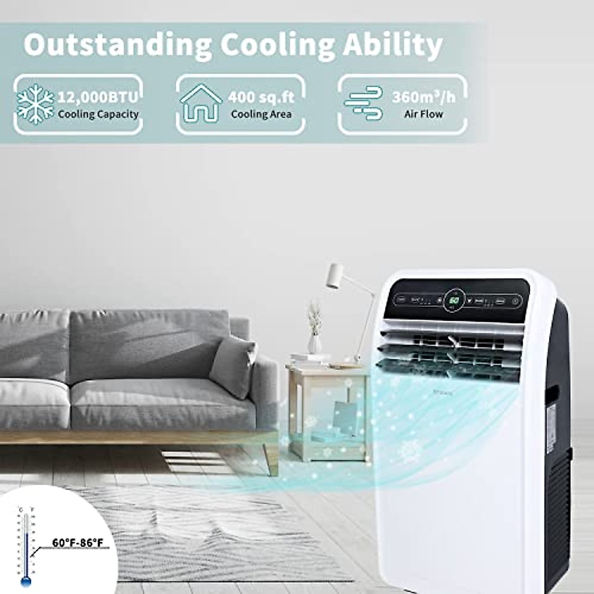 Shinco 12,000 BTU Portable Air Conditioner, Portable AC Unit with Built-in Cool, Dehumidifier&Fan Modes for Room up to 400 sq.ft, Room Air Conditioner with Remote Control, 24 Hour Timer, Installation Kit
