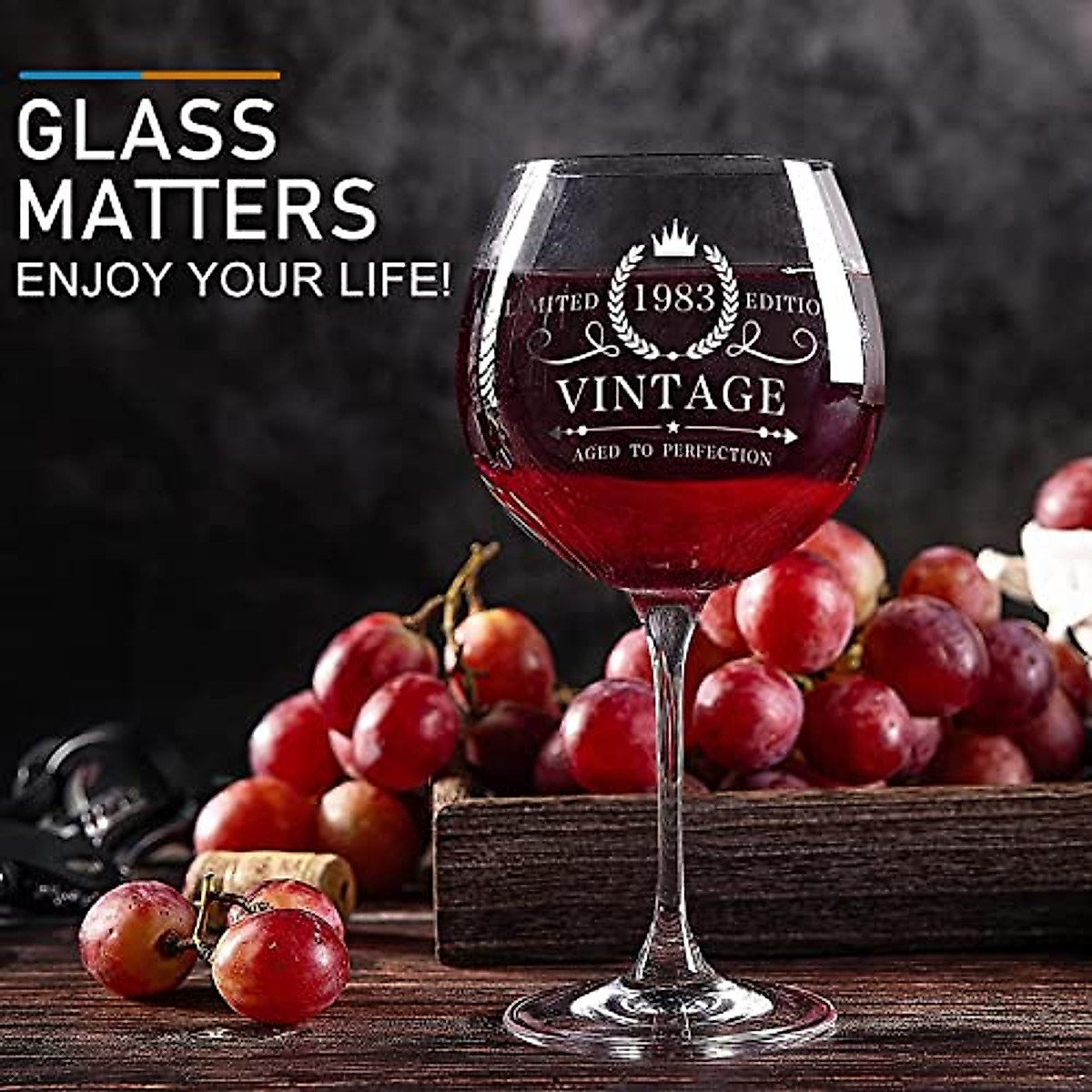 Sllyfo 40th Birthday Gifts Women Wine Glass - Vintage 1983 Printed 22 oz Stemmed Wine Glass - Funny 40 Birthday Gifts Idea.(Vintage 1983)