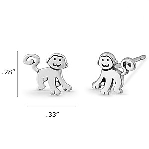 Boma Jewelry Sterling Silver Little Monkey Jungle Animal Stud Earrings