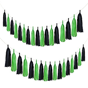 Mefuny Black Green Party Decorations 20PCS Tissue Party Banner Garland for Graduation Gaming Birthday Wedding Outdoor Garden Decorations