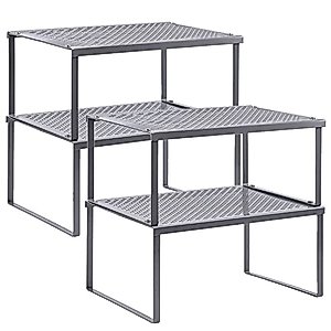MOOACE Set of 4 Expandable Stackable Kitchen Counter Shelves Organizer, Metal