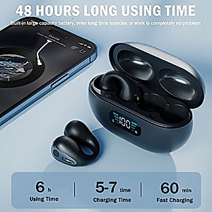 MaxKite Ear Clip Bone Condution Headphones, Ear Clips Ear Buds Open Ear Earbuds for Android iOS Windows, Bone Conduction Earbuds with Earhooks for Sports Workout Running Cycling