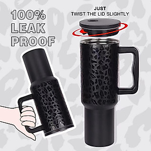 ZHIDENGWJ Stainless Steel Vacuum Insulated Tumbler with Lid and Straw for Water, Iced Tea or Coffee(Black Leopard Print)